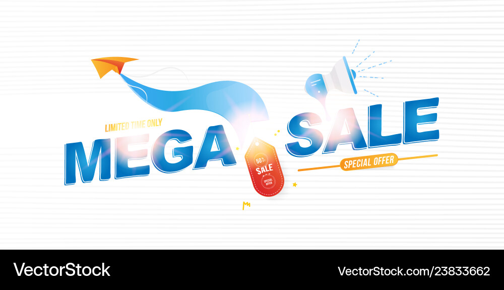 Mega sale 50 banner template design with light Vector Image