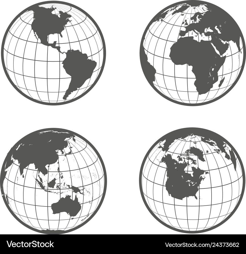 Set of globes with different continents earth Vector Image