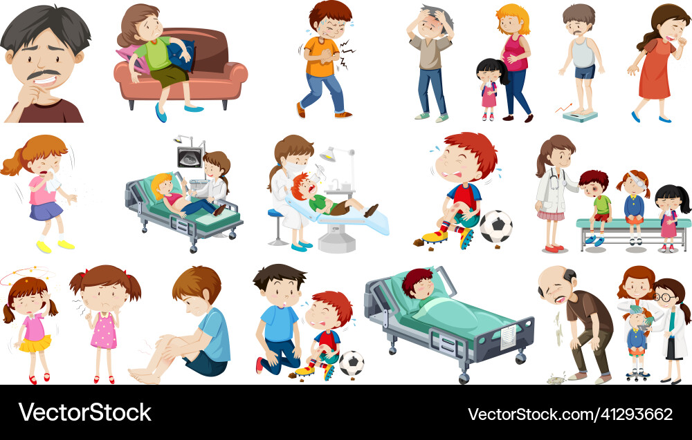 Set of sick people with different symptoms Vector Image