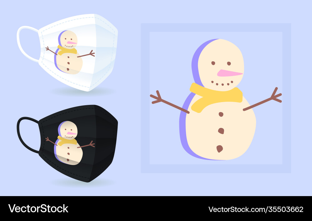 Snowman on face mask black white mockup Royalty Free Vector