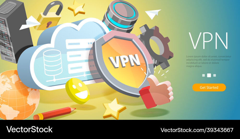 3d conceptual of vpn - virtual Royalty Free Vector Image