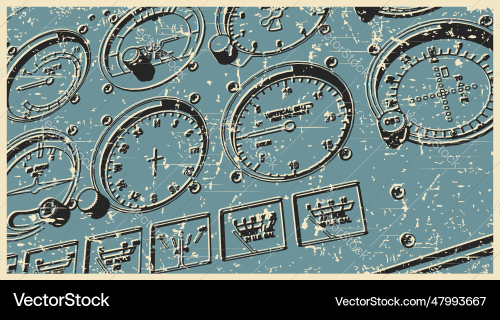 Airplane control panel close-up retro poster Vector Image