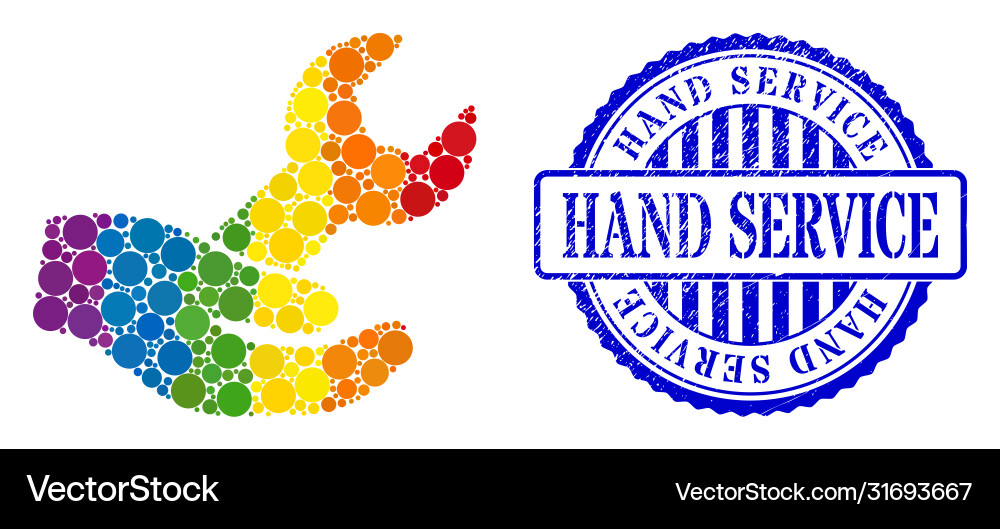 Distress hand service stamp and rainbow hand Vector Image