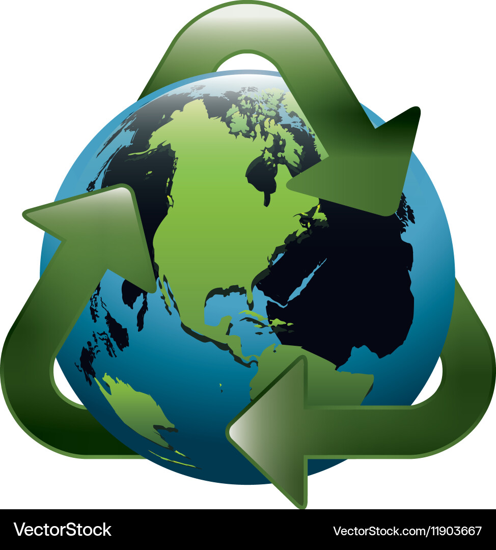 Earth world map with recycling symbol Royalty Free Vector