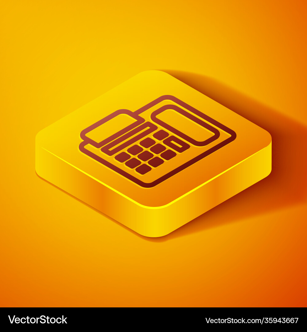Isometric line telephone icon isolated on orange Vector Image