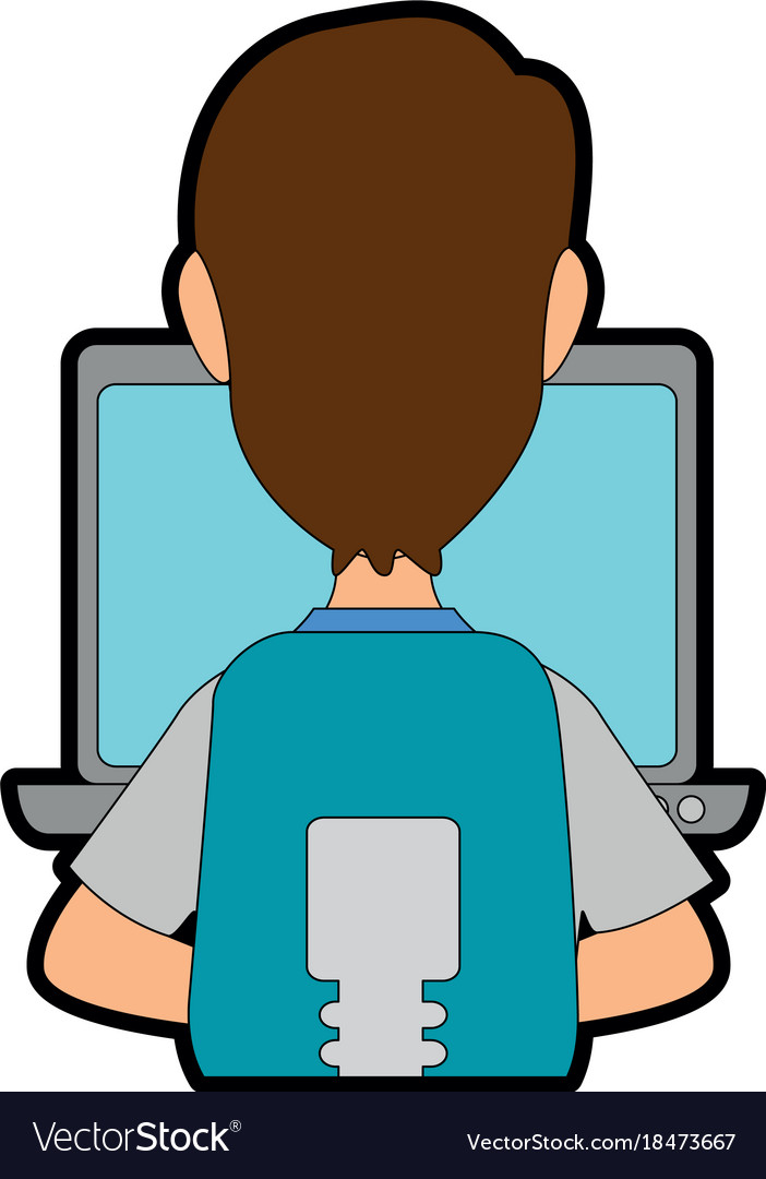 Laptop computer with user Royalty Free Vector Image