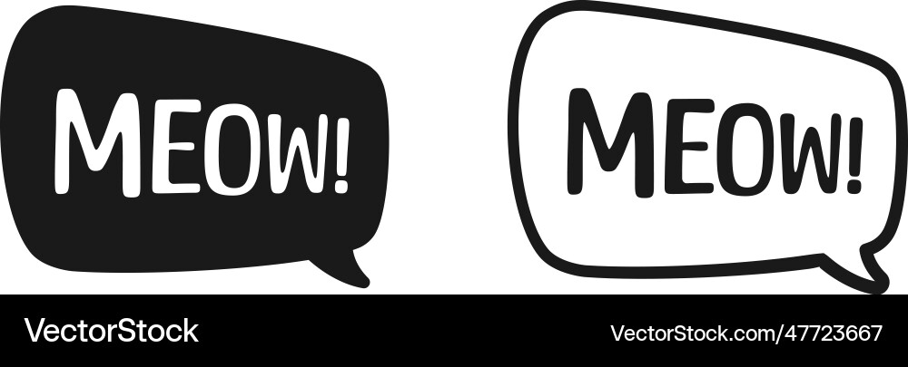 Meow speech bubble silhouette and outline set Vector Image