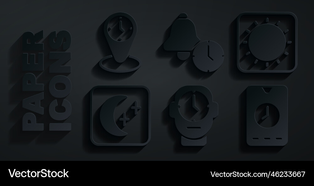 Set clock sun moon and stars alarm clock app Vector Image
