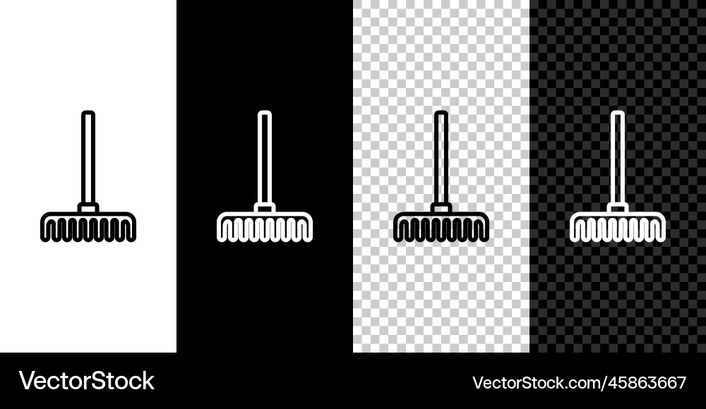 Set line garden rake icon isolated on black Vector Image