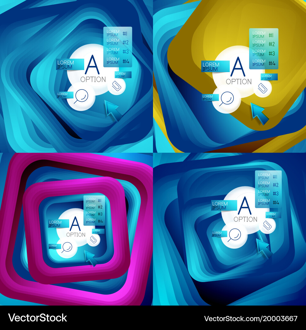Set of rotating swirl square backgrounds color Vector Image