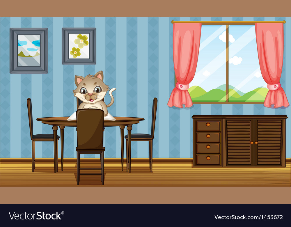 A table with cat reading Royalty Free Vector Image