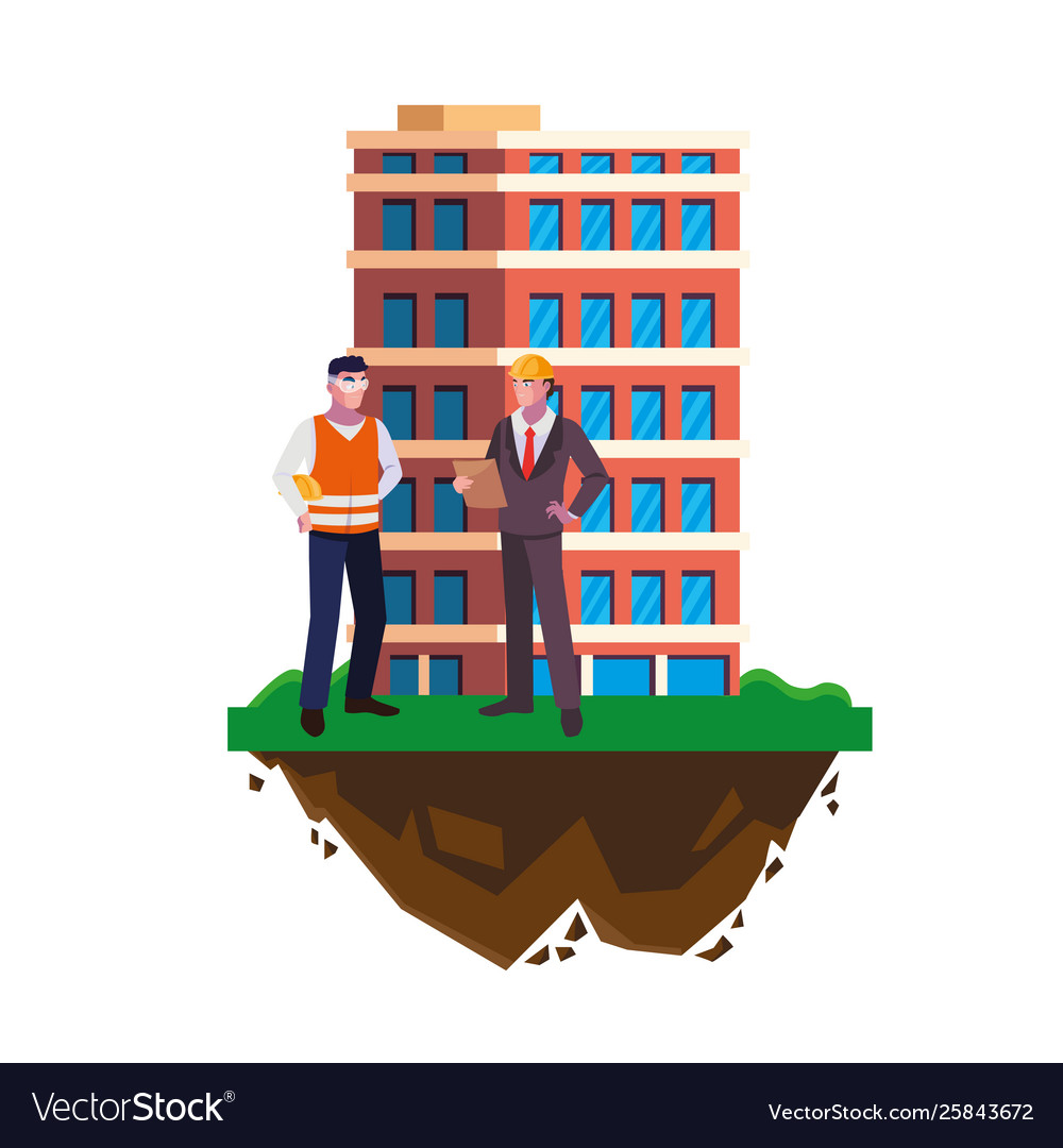 Builder constructor with engineer and building Vector Image