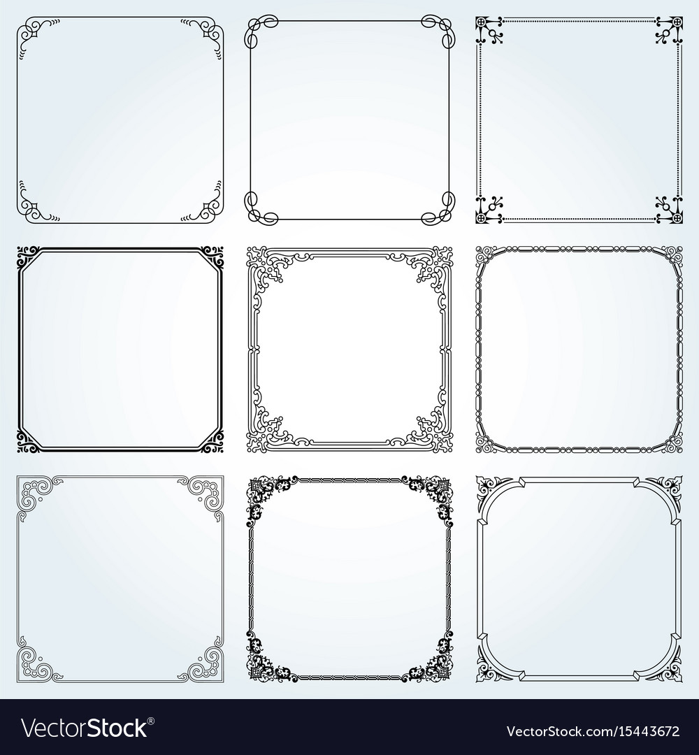 Decorative frames and borders square set Vector Image