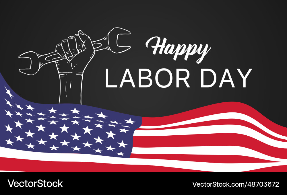 Happy labor day hand hold a wrench Royalty Free Vector Image