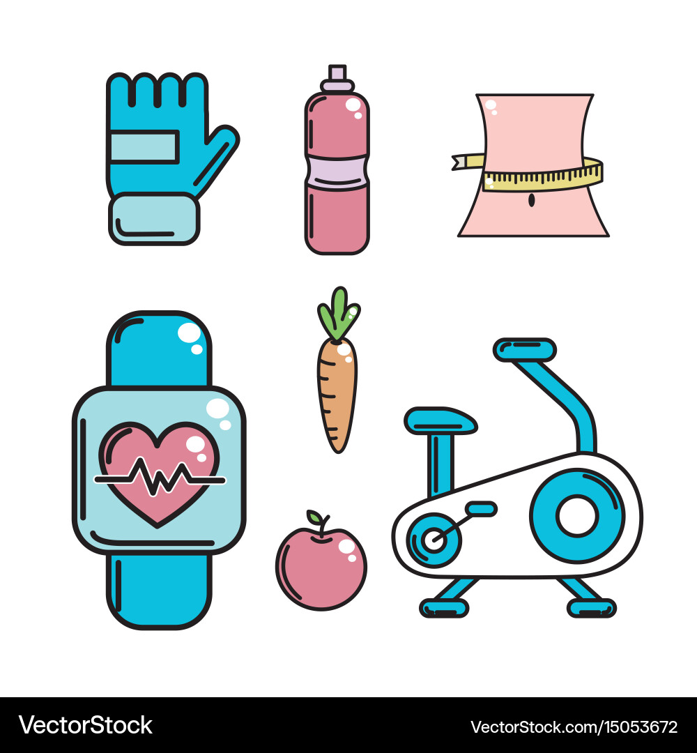Healthy lifestyle tools icons to practice exercise