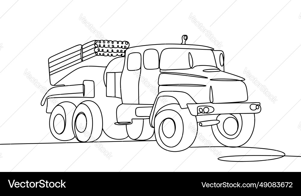 Multiple launch rocket system one line Royalty Free Vector