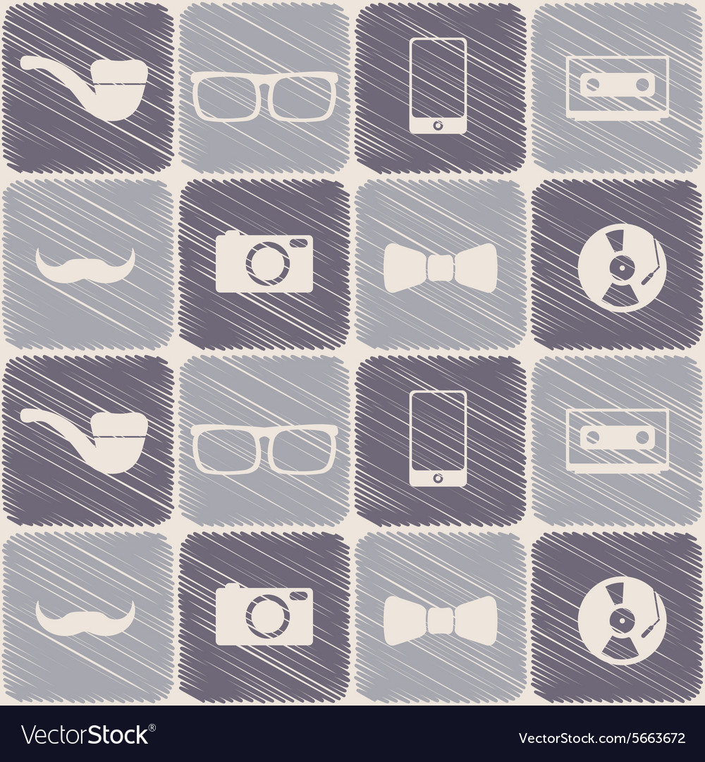 Seamless background with different hipster objects