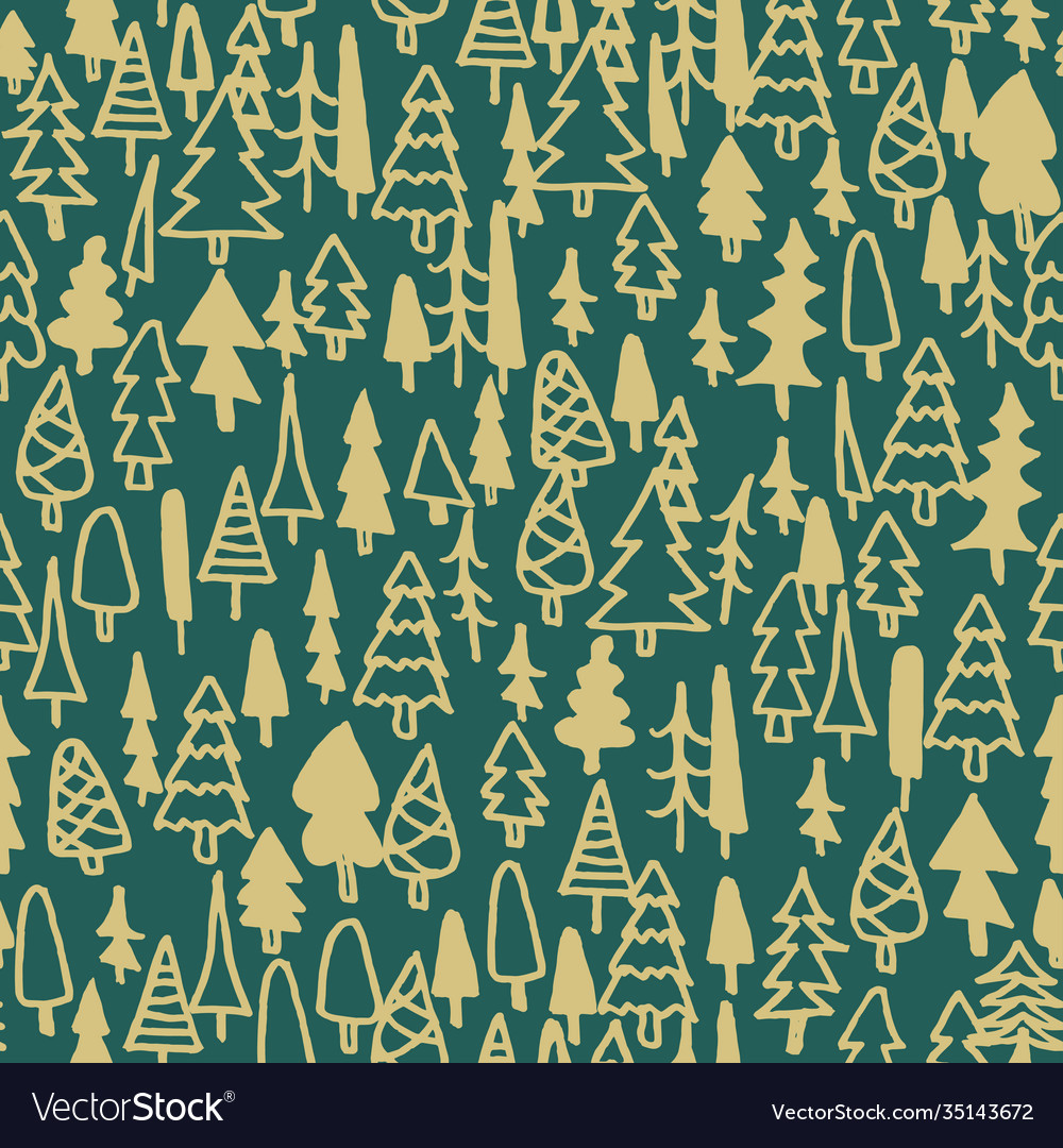 Seamless pattern hand drawn pine forest Royalty Free Vector