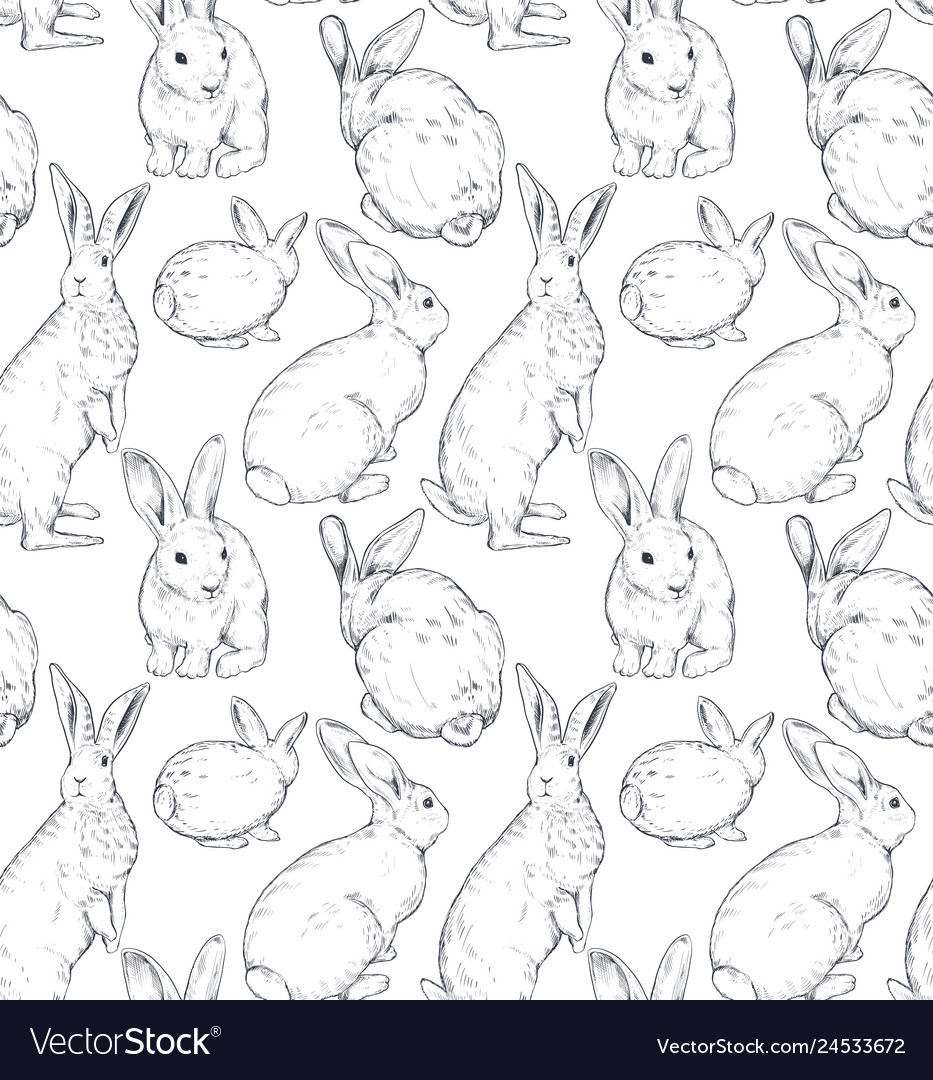 Seamless pattern with hand drawn rabbits Vector Image