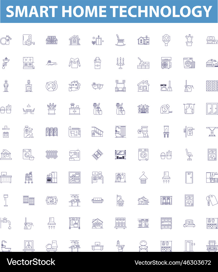 Smart home technology line icons signs set Vector Image