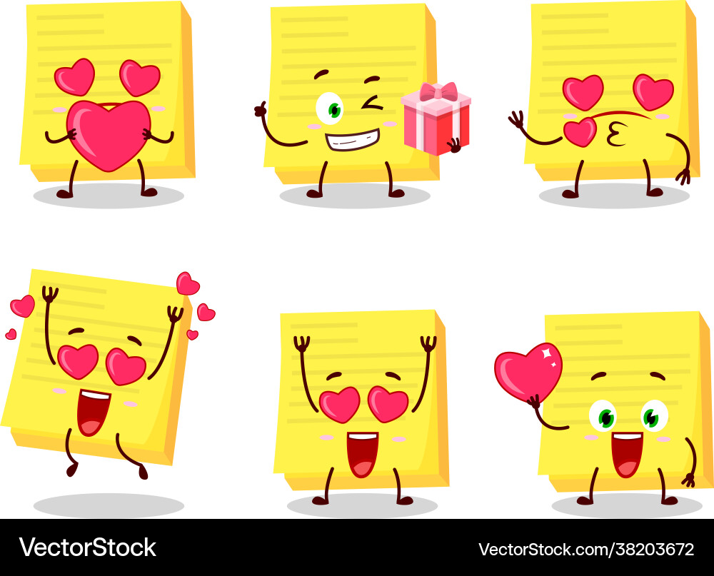 Sticky notes yellow cartoon character with love Vector Image