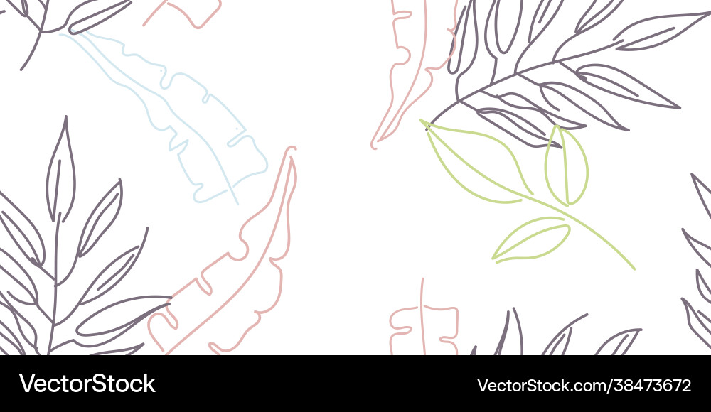 Tropical leaf modern print pastel one line drawing