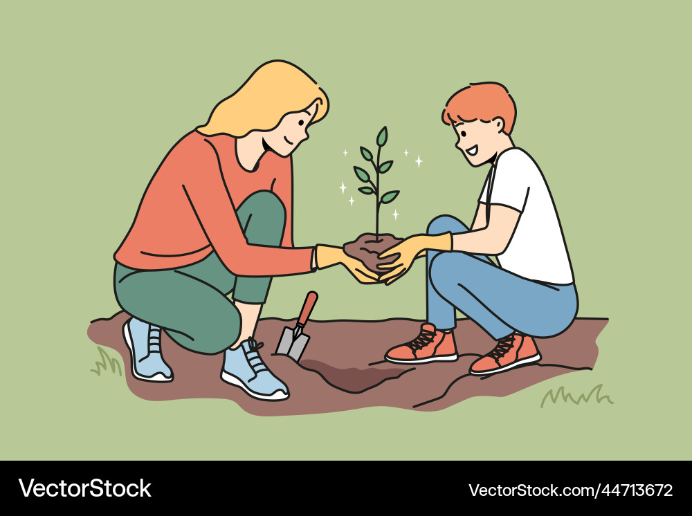 Young mother and child plant tree Royalty Free Vector Image