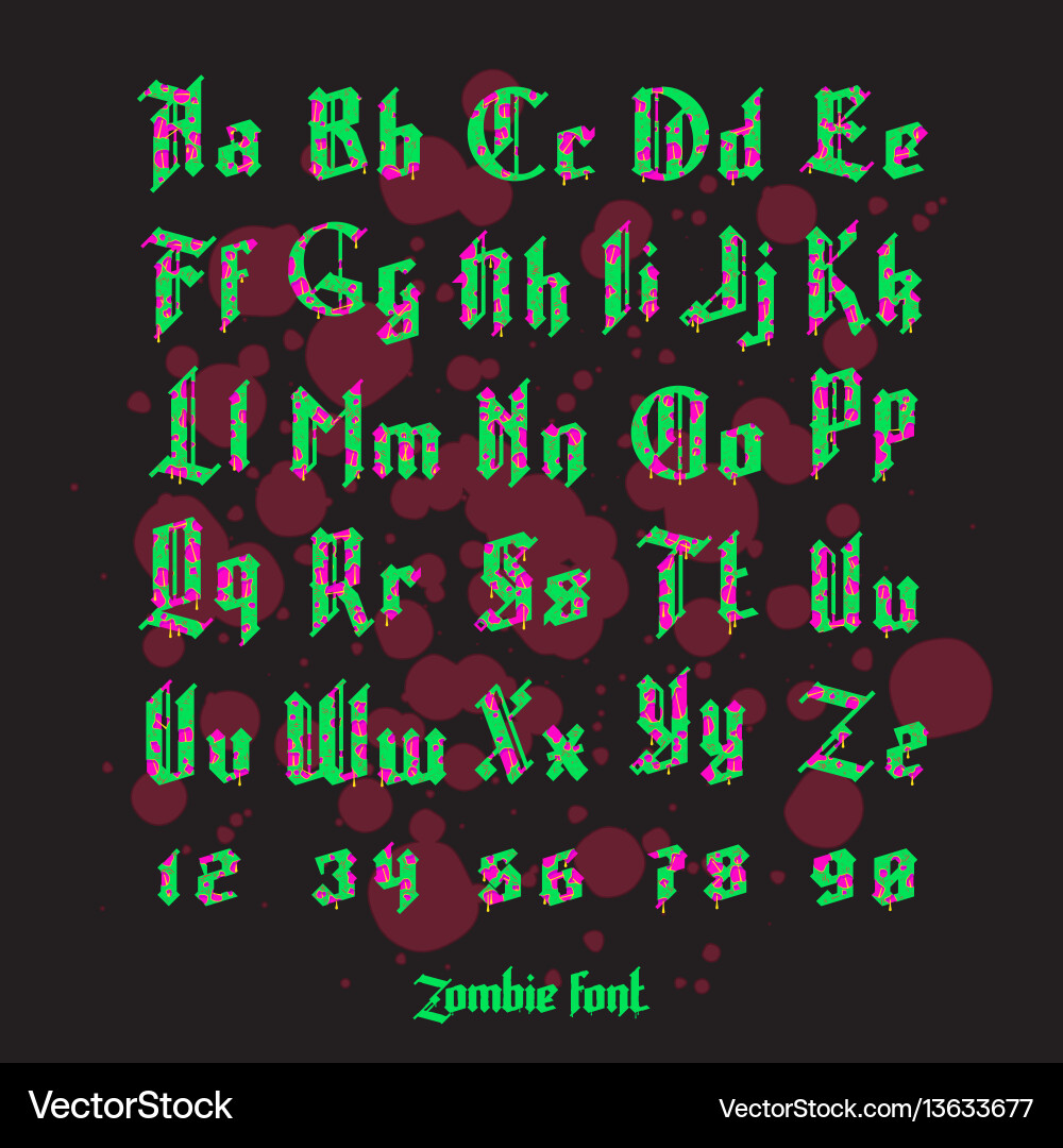 Acid zombie gothic font set Royalty Free Vector Image