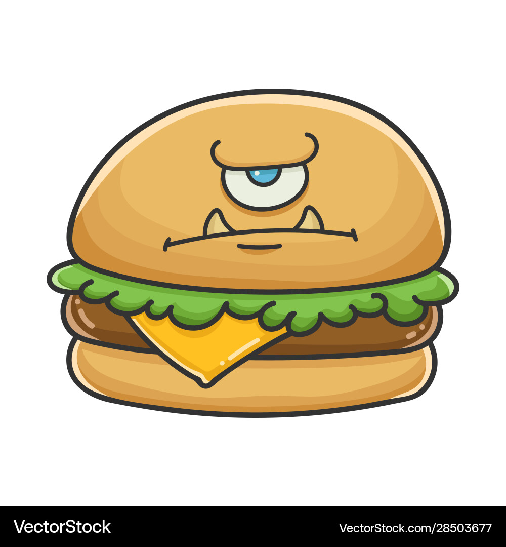 Angry monster cheese burger cartoon Royalty Free Vector