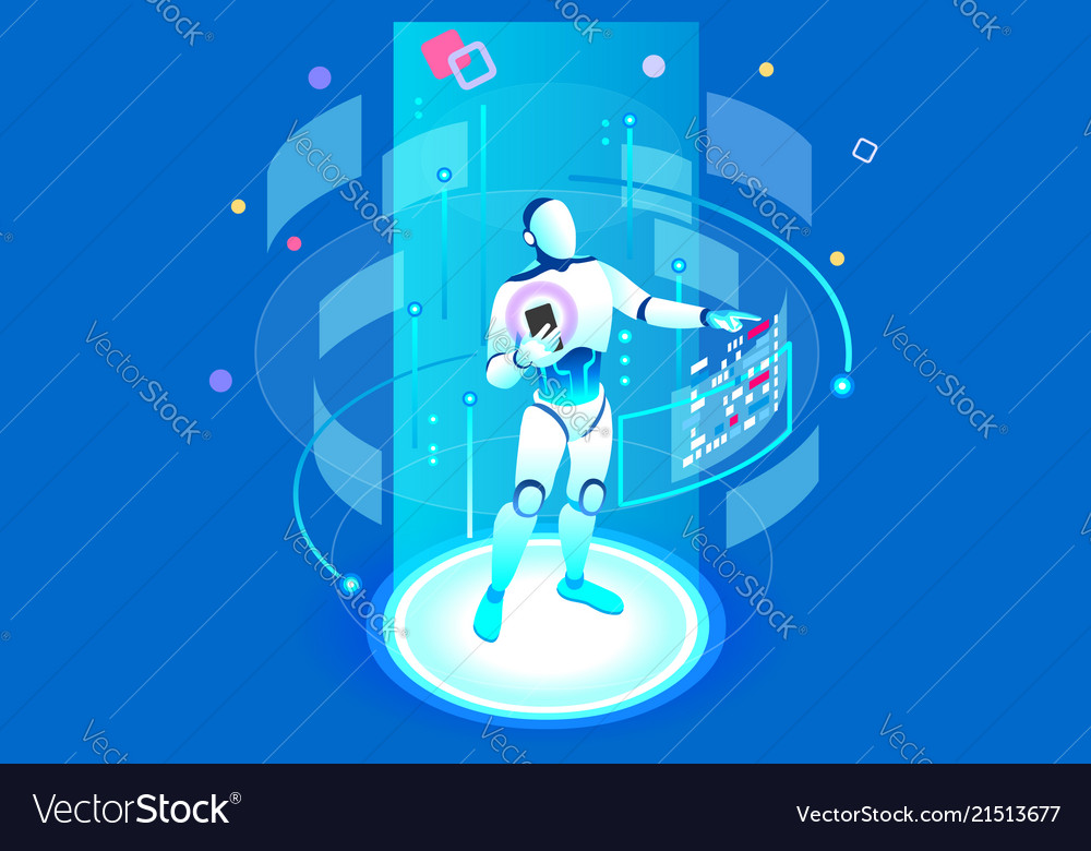 Artificial intelligence isometric robot Royalty Free Vector
