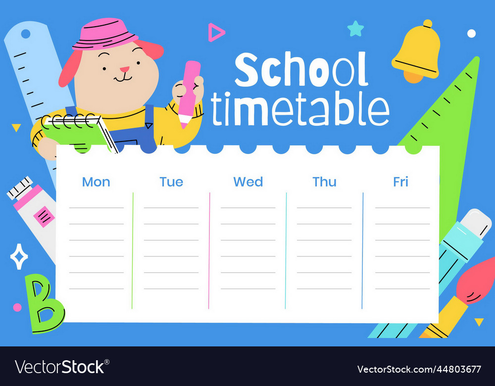 Back school design timetable template Royalty Free Vector