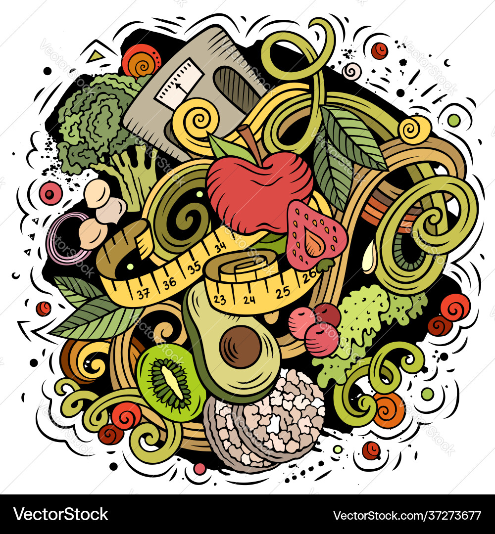 Cartoon doodles diet food Royalty Free Vector Image