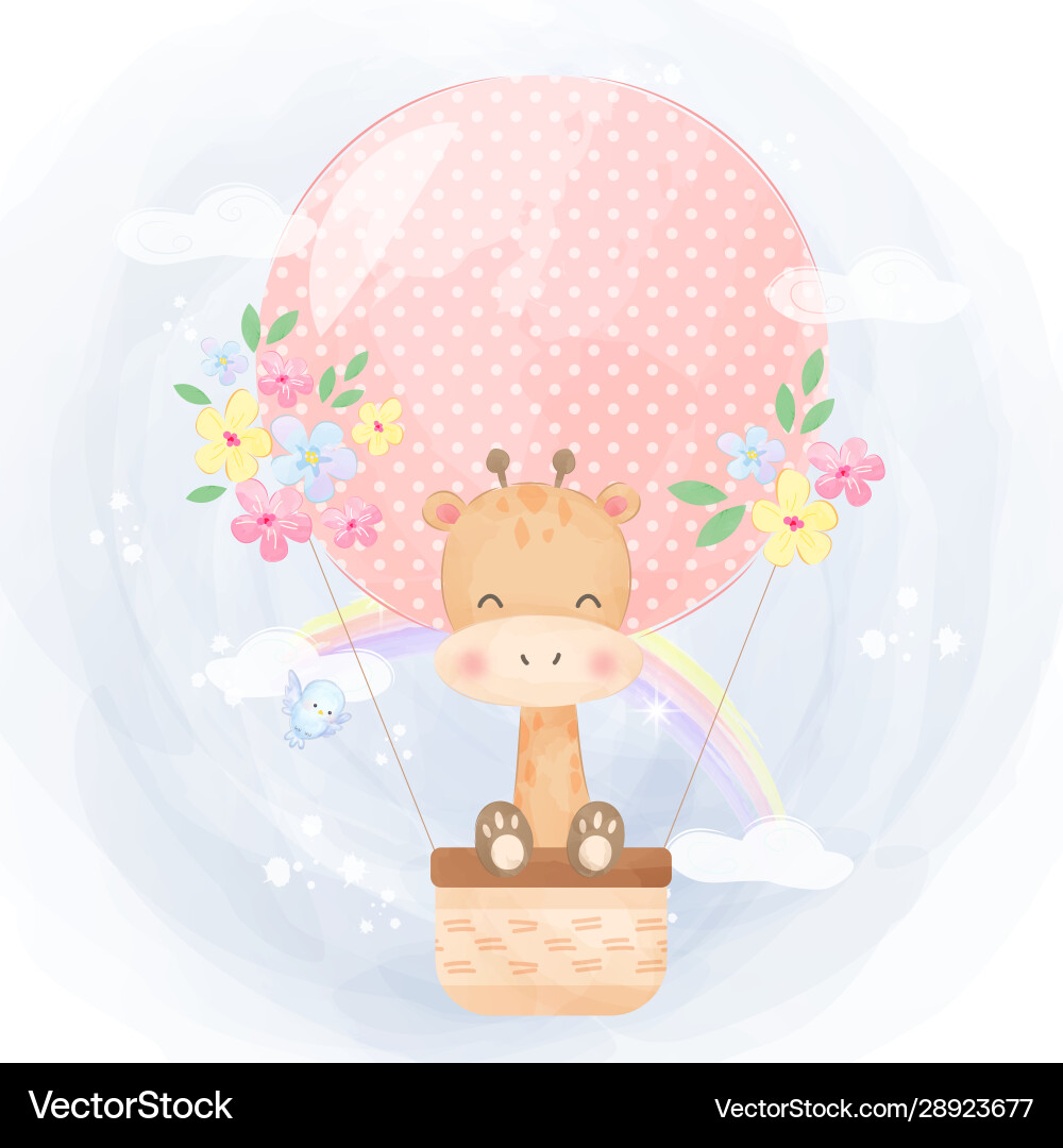 Cute giraffe and air balloon Royalty Free Vector Image