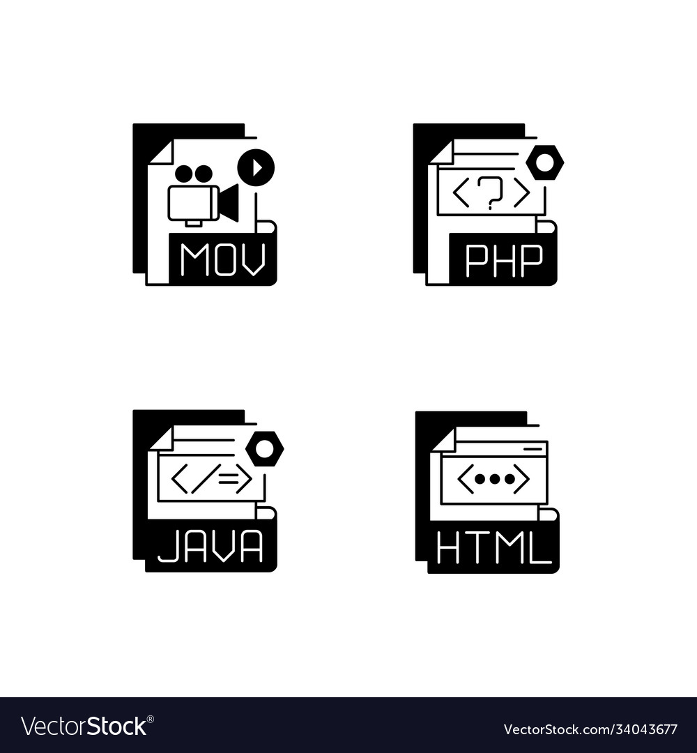 File types black linear icons set Royalty Free Vector Image