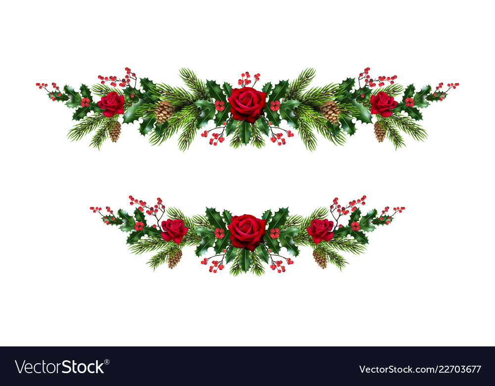 Roses christmas decor set Royalty Free Vector Image