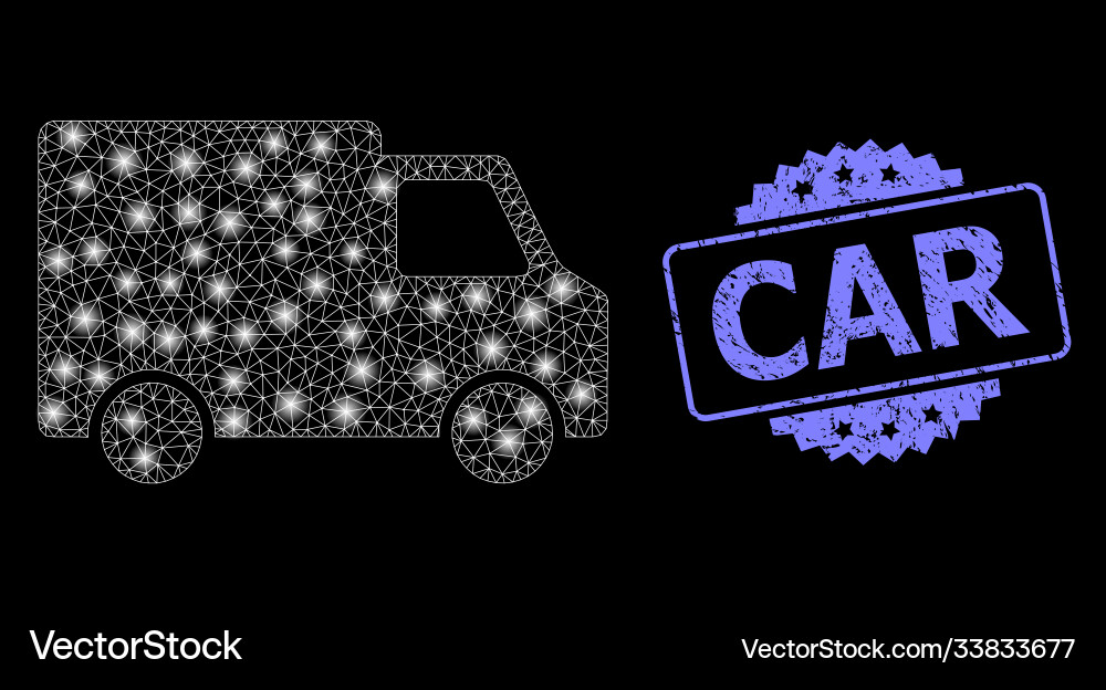 Scratched car stamp and bright web mesh van car Vector Image