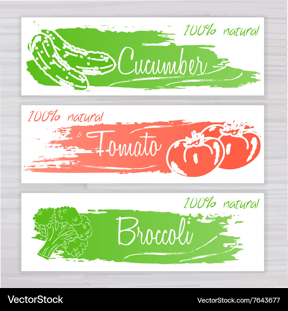 Vegetables banners with brushed stripe on wooden Vector Image