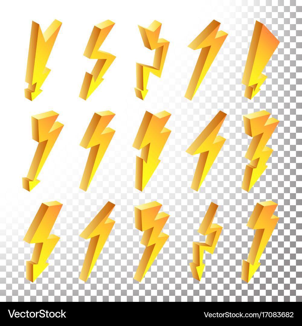 3d lightning icons set cartoon yellow Royalty Free Vector