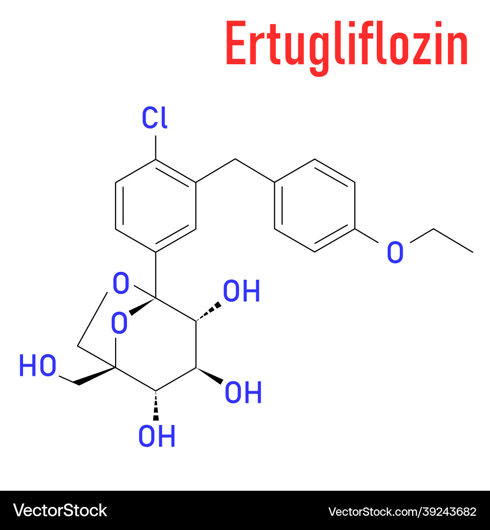 Ertugliflozin drug molecule skeletal formula Vector Image
