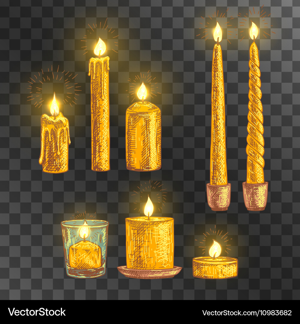 Hand drawn set of candles Royalty Free Vector Image