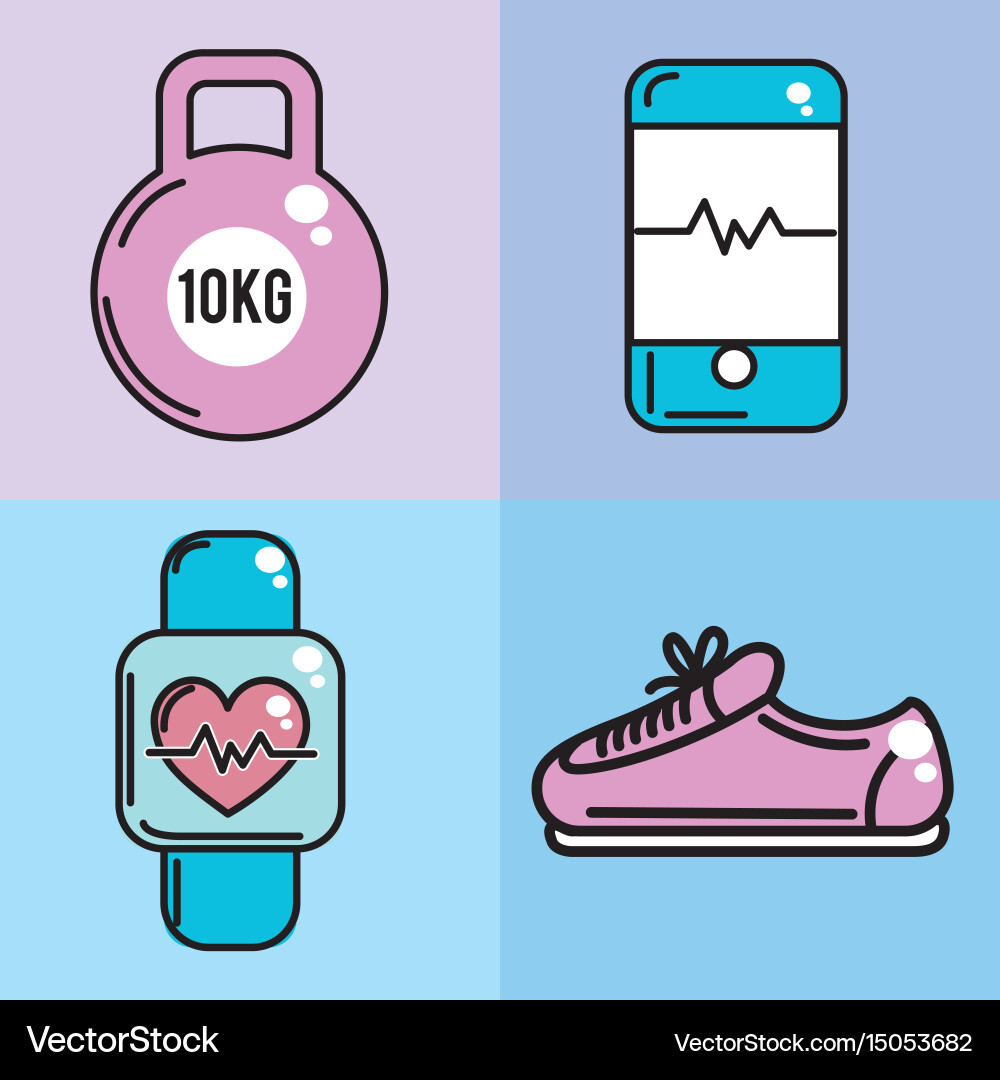 Healthy lifestyle tools icons to practice exercise