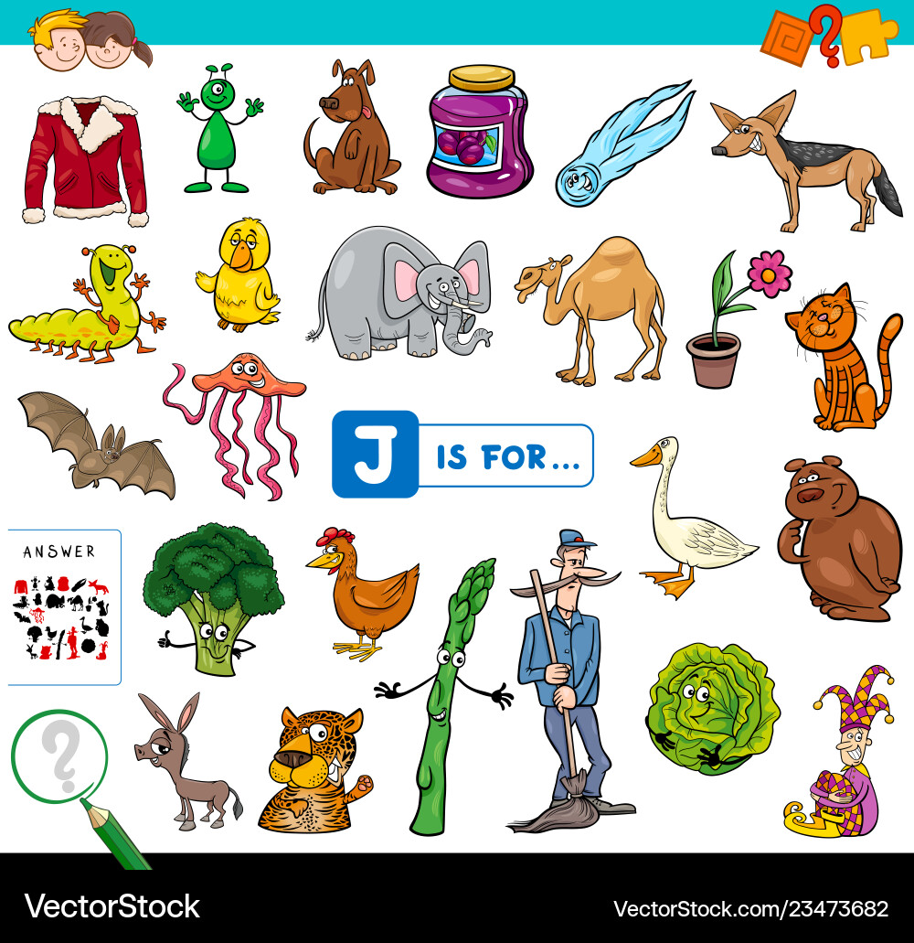 J is for educational game for children Royalty Free Vector