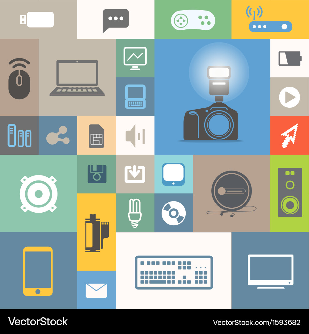 Modern communication icons on color tiles Vector Image