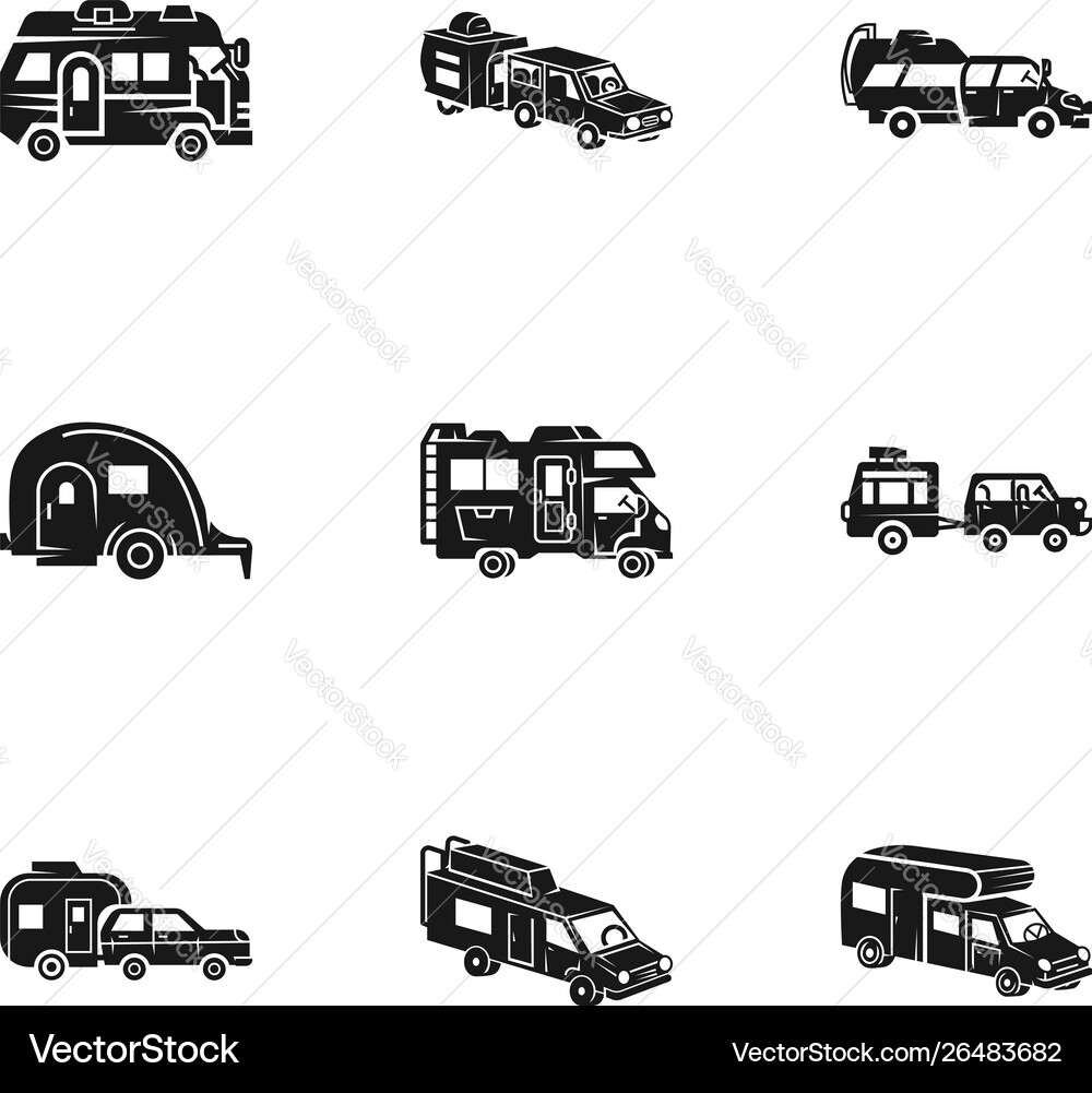 Motorhome icon set simple style Royalty Free Vector Image
