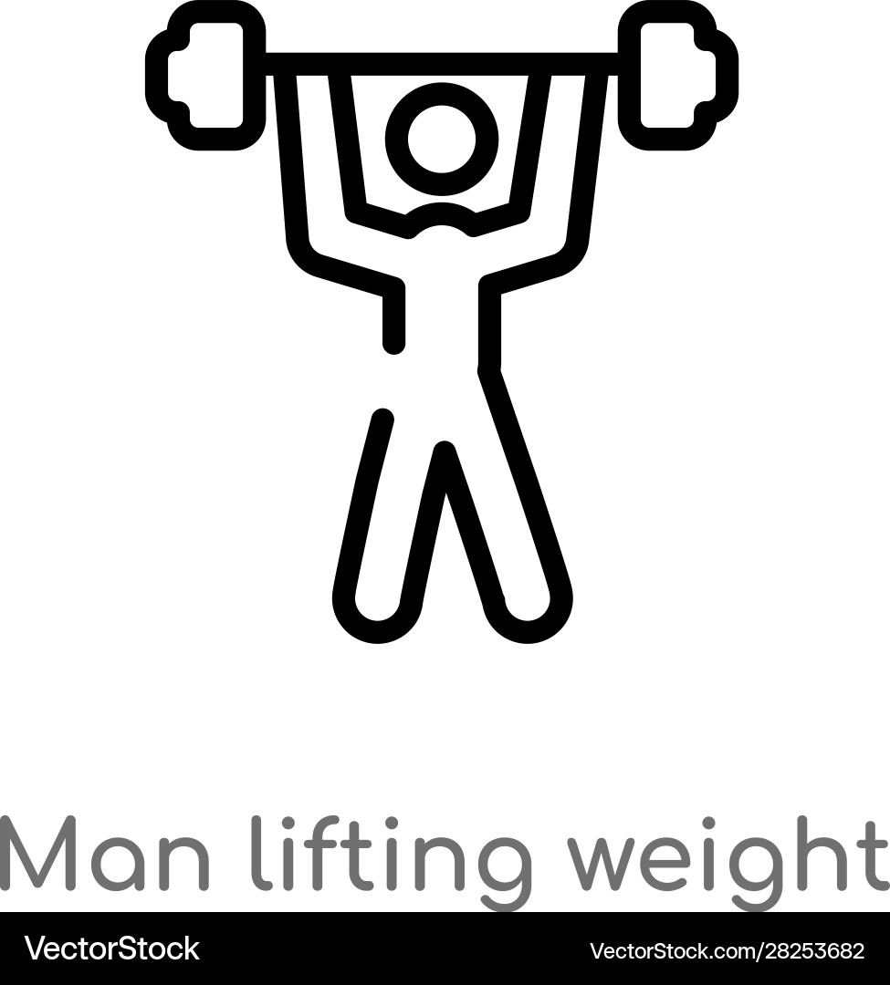 Outline man lifting weight icon isolated black Vector Image