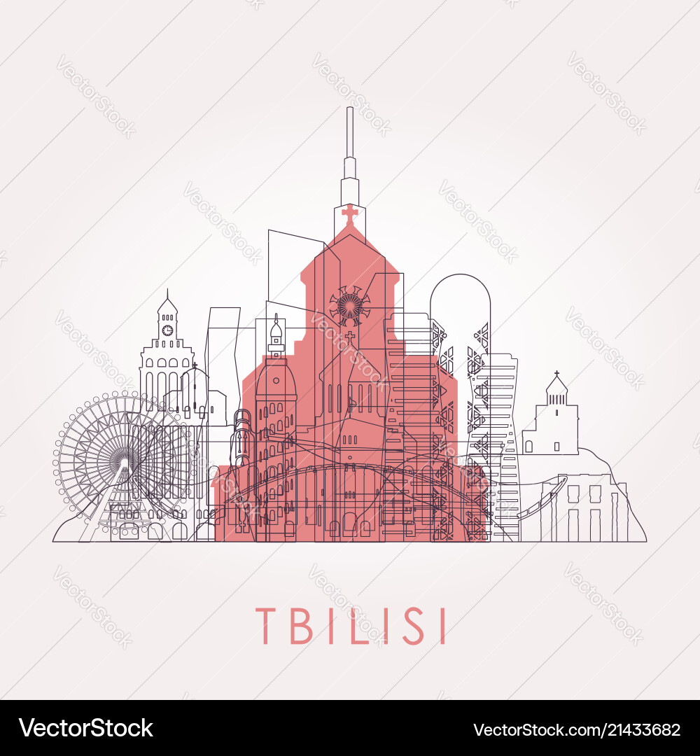 Outline tbilisi skyline with landmarks Royalty Free Vector