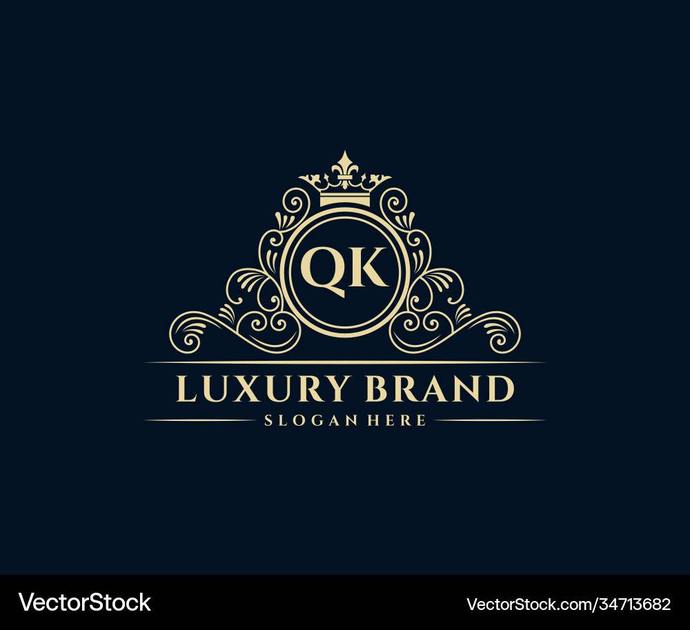 Qk initial letter gold calligraphic feminine Vector Image