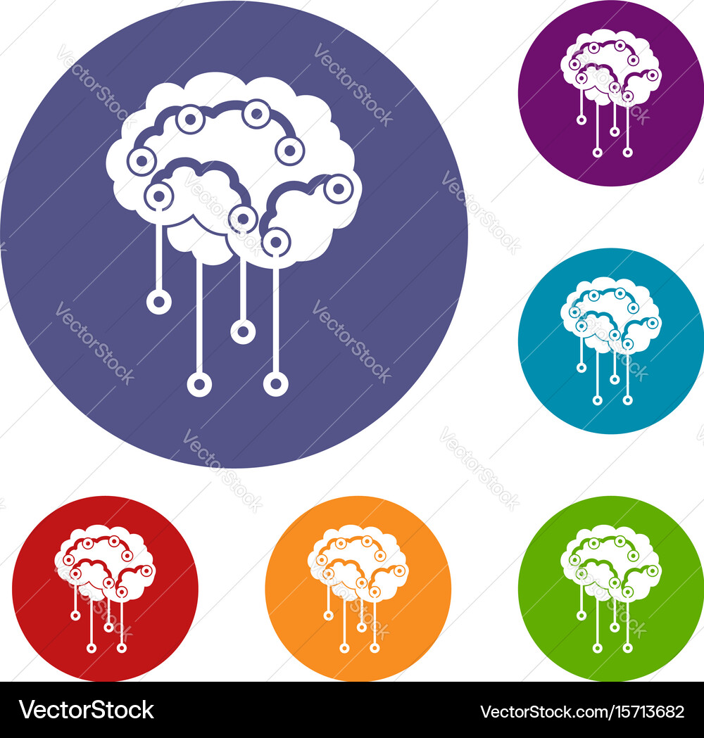 Sensors on human brain icons set Royalty Free Vector Image