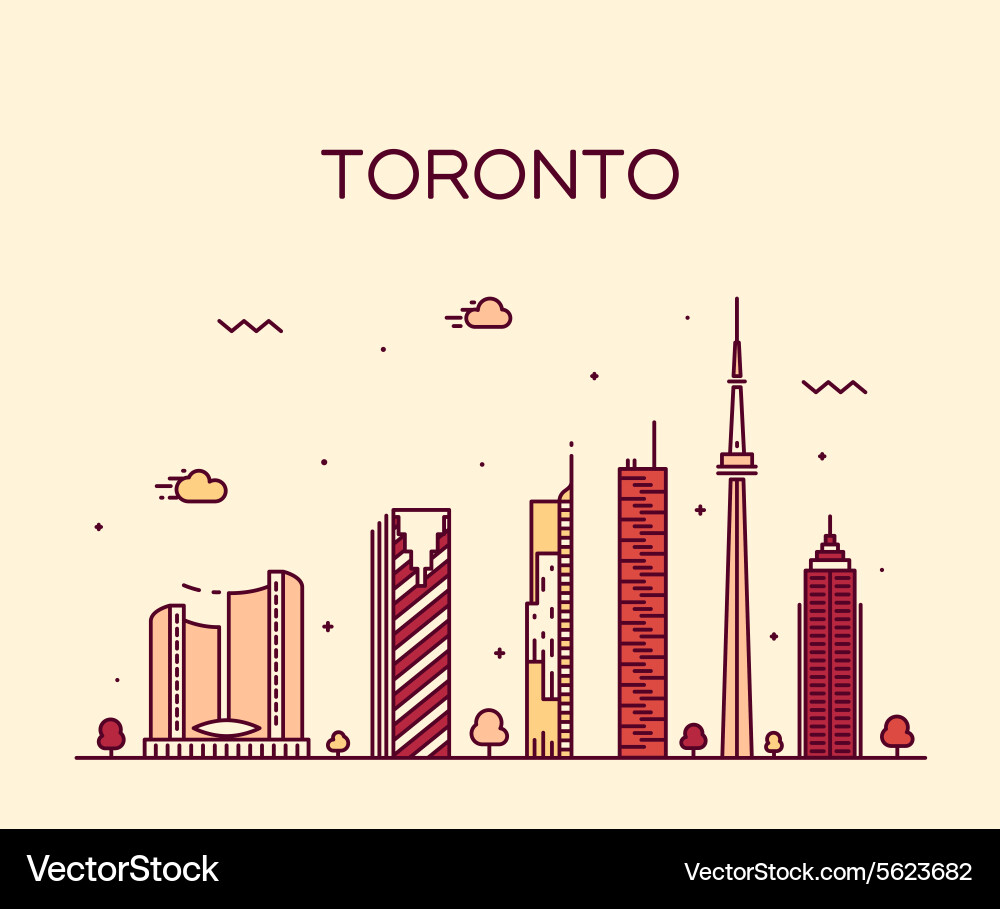 Toronto skyline trendy linear Royalty Free Vector Image
