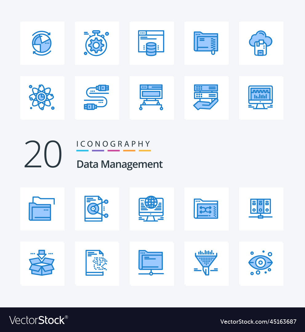 20 data management blue color icon pack like Vector Image